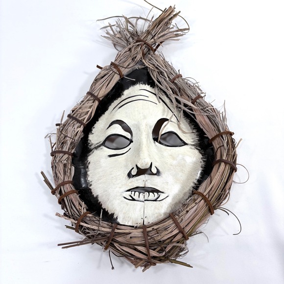 Wall Decor | Handmade African Inspired Leather Mask Raffia Wreath ...